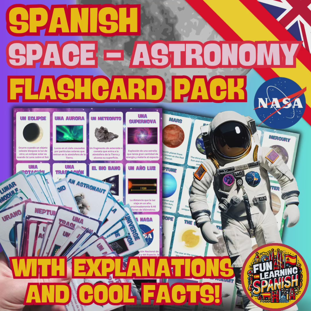 Space & Astronomy Vocabulary + Facts Flashcards Pack – 64 Spanish to E ...